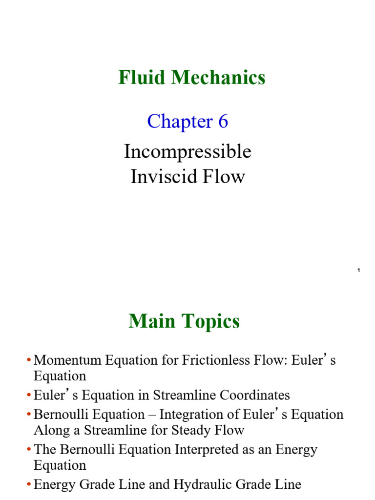 Incompressible Inviscid Flow: Euler and Bernoulli Equations | PDF | Fluid Dynamics | Lift (Force)