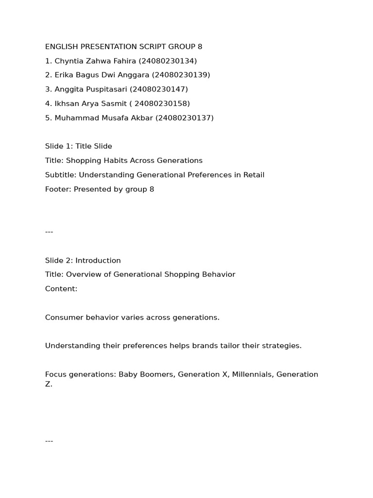 English Presentation Script Group 8 | PDF | Millennials | E Commerce