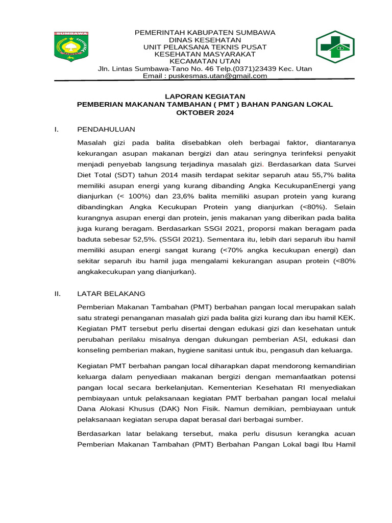 Laporan PMT Lokal September 2024 | PDF