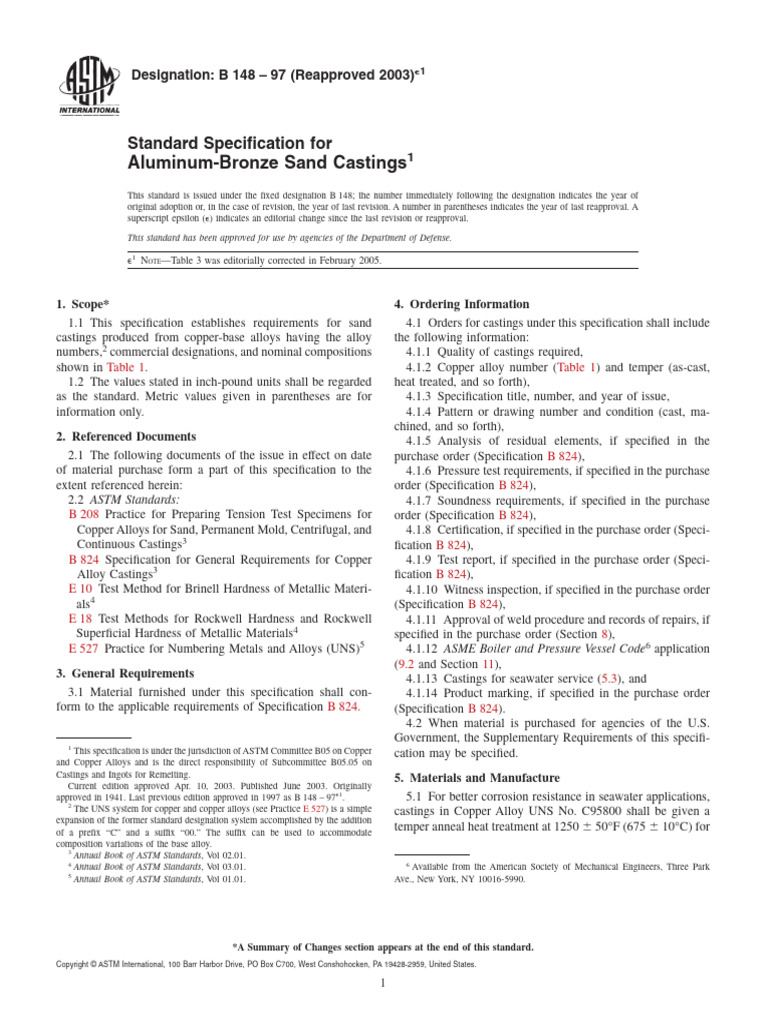 ASTM-B148 Al Bronze Valve | PDF | Heat Treating | Bronze