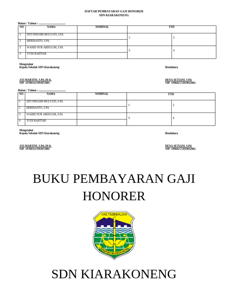 Daftar Pembayaran Gajih Honorer | PDF