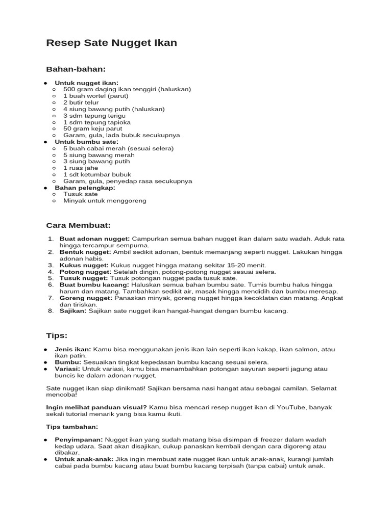 Resep Sate Nugget Ikan | PDF