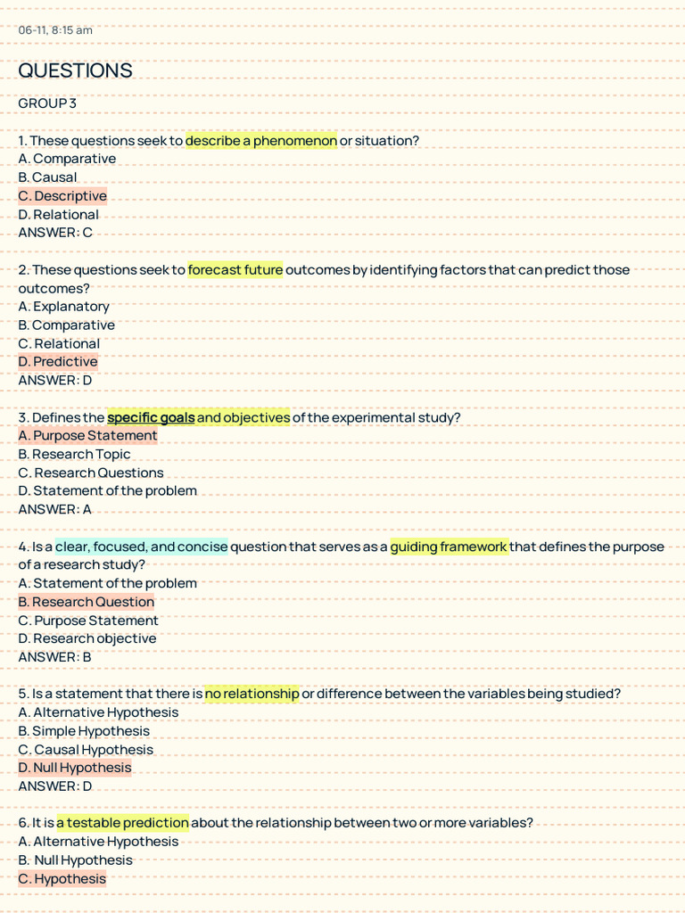 Research Questions and Hypotheses Explained | PDF | Level Of ...