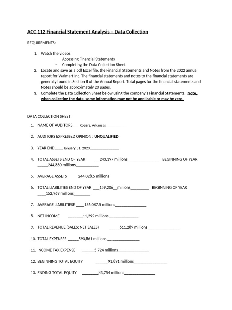 ACC 112 Project Data Collection Sheet | PDF