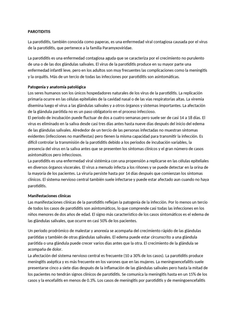 PAROTIDITIS corregido | PDF | Virus | Medicina