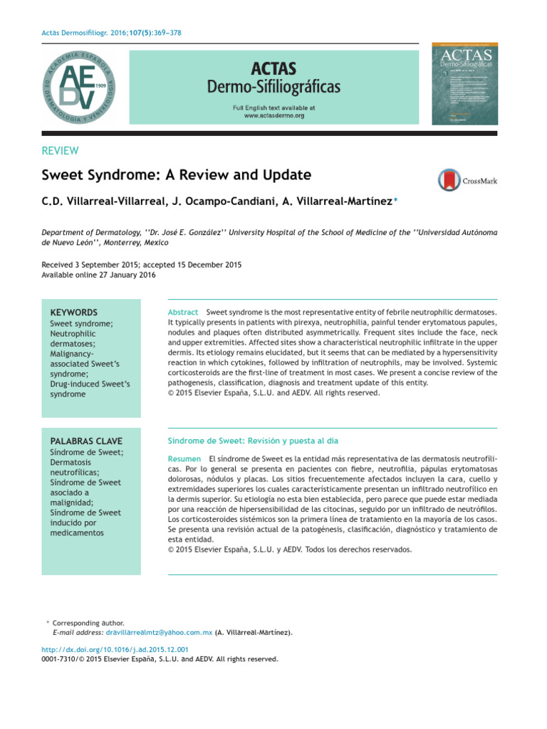 Sweet Syndrome A Review and Update | PDF | Medical Specialties | Medicine