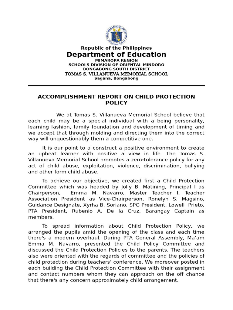 Accomplishment Child Protection 2 (AutoRecovered) | PDF | Childhood ...