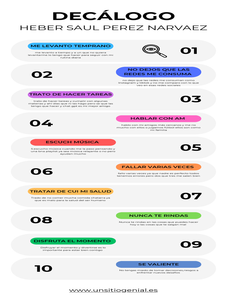 Infografía Decálogo Empresarial Listado Corporativo Colorido PDF | PDF