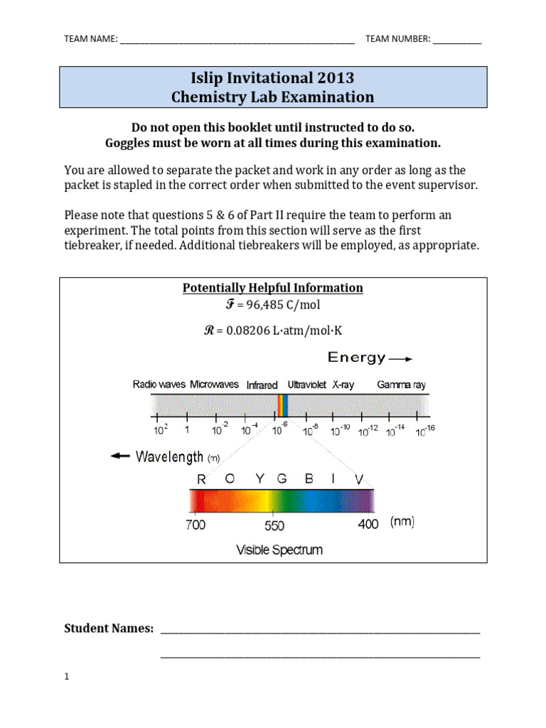 Islip Invitational 2013 Chemistry Lab Exam | PDF | Acid | Chloride