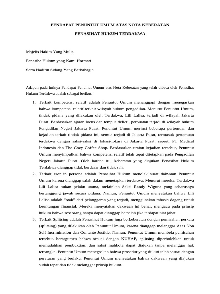 RESUME PENDAPAT ATAS NOTA KEBERATAN Salinan | PDF