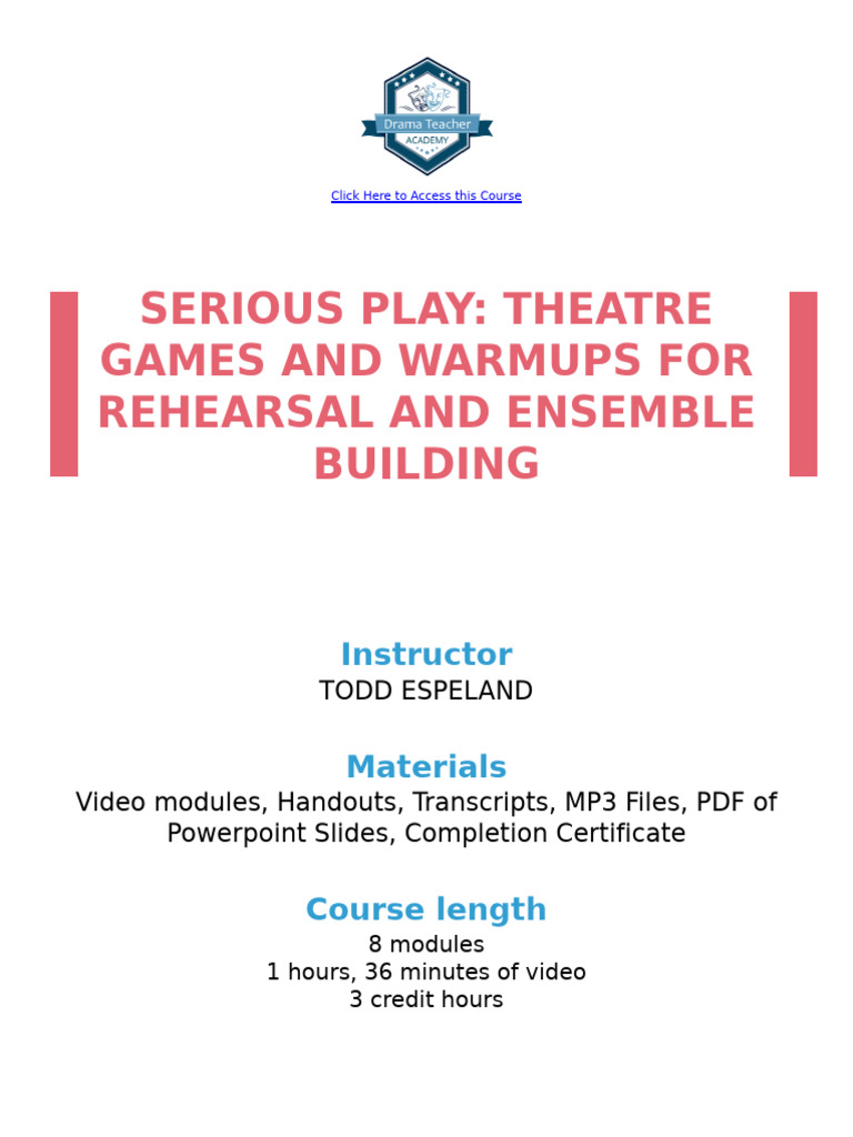 Serious Play Theatre Games and Warmups For Rehearsal and Ensemble ...