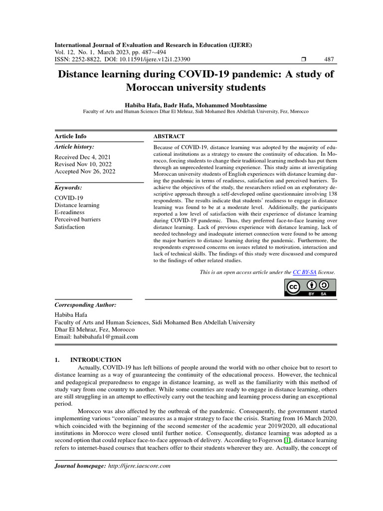 Distance Learning During COVID-19 Pandemic: A Study of Moroccan ...