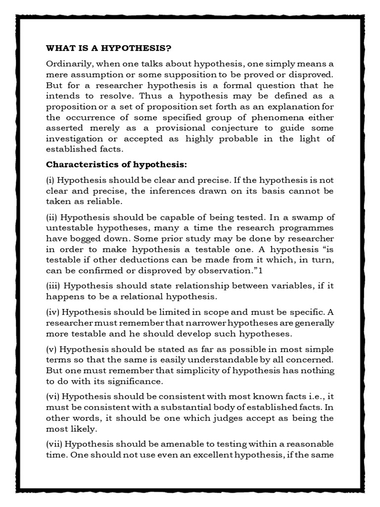 Understanding Hypothesis Characteristics | PDF