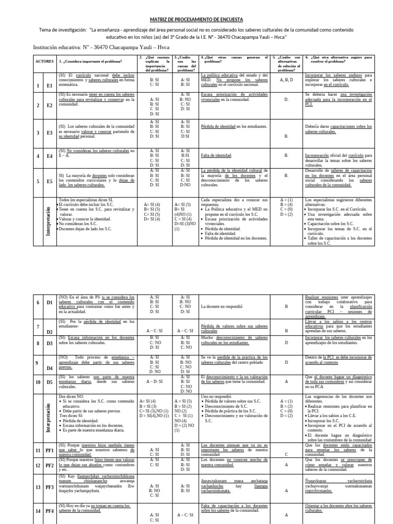 MATRIZ DE PROCESAMIENTO DE ENCUESTA 2 avan... | PDF | Enseñando | Plan de estudios