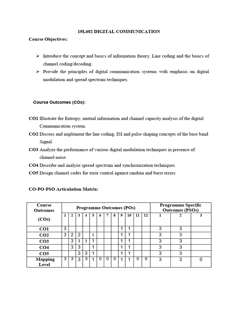 19L602 DIGITAL COMMUNICATION - CO-PO - and - SYLLABI | PDF | Orthogonal ...