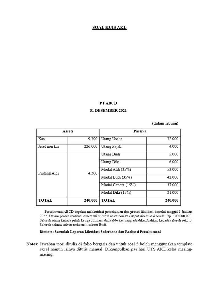 Soal Kuis Uts Akl | PDF