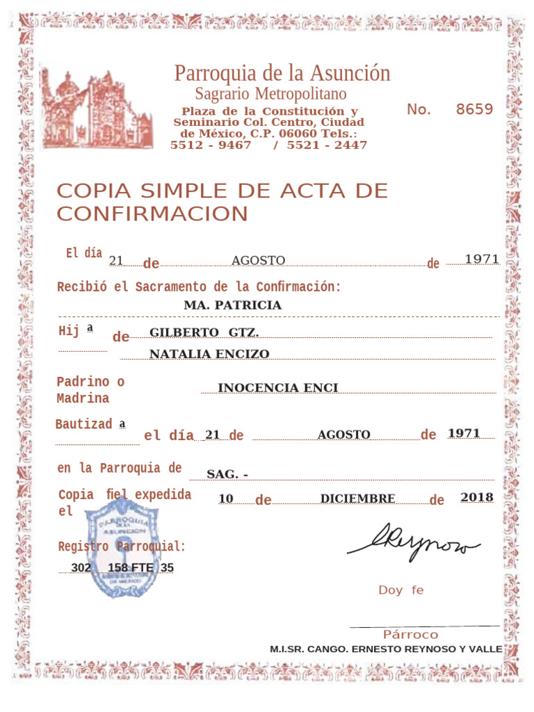 Acta de Confirmacion | PDF