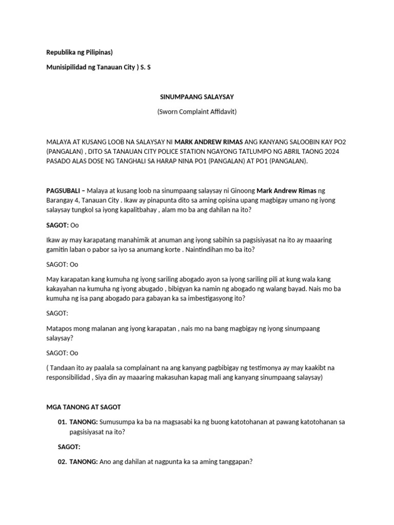 Sinumpaang Salaysay | PDF