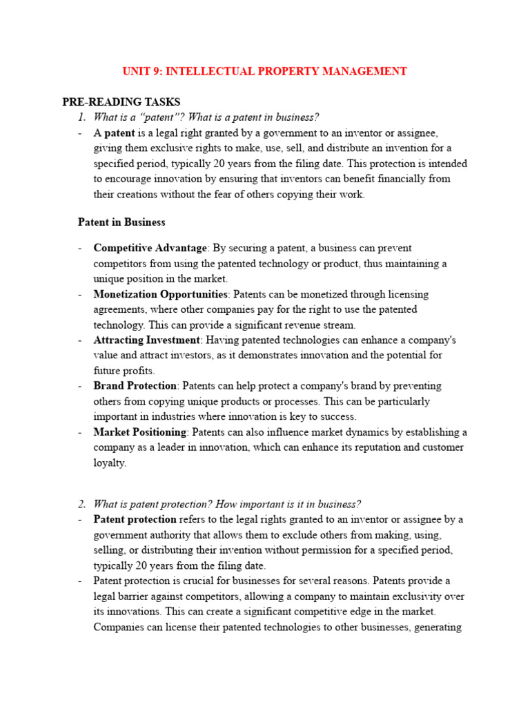 Unit 9 - Intellectual Property Management | PDF | Patent | Space X