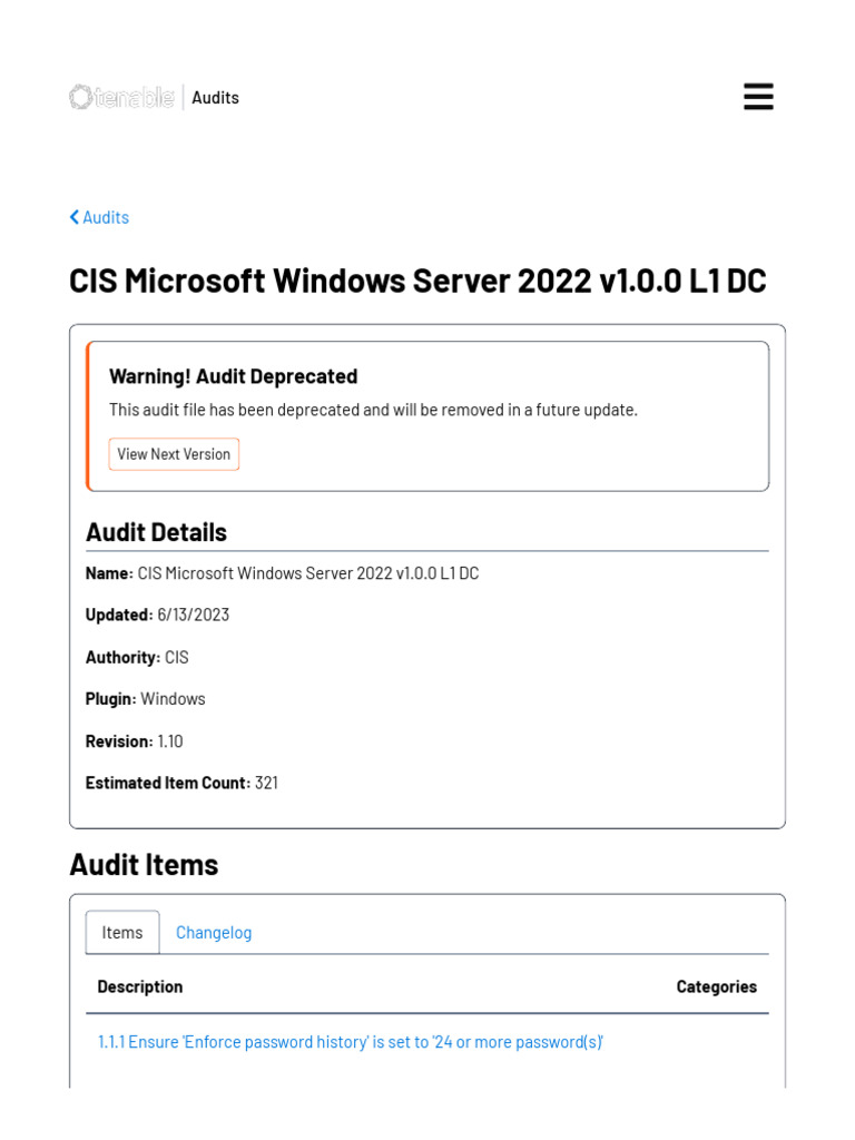 CIS Microsoft Windows Server 2022 v1.0.0 L1 DC _ Tenable | PDF ... CIS Microsoft Windows Server 2022 v1.0.0 L1 DC _ Tenable | PDF ...