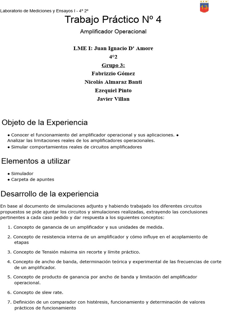 TP4 Lab Grupo 3 | PDF | Amplificador | Amplificador operacional