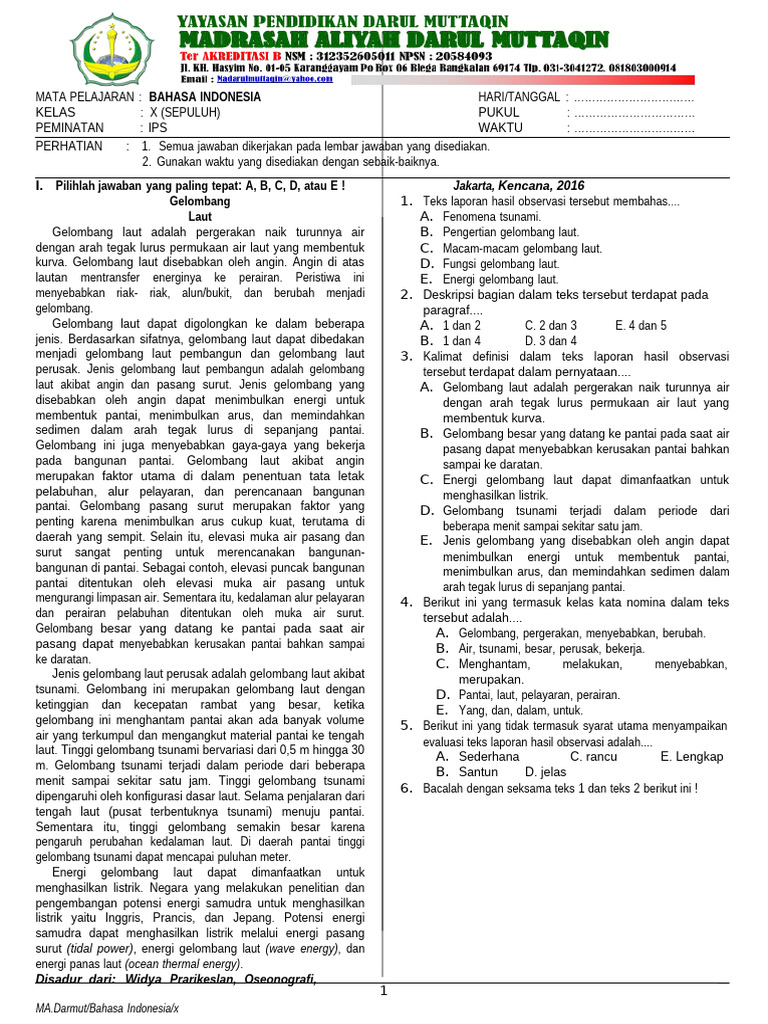 Soal Pas B.indo Kelas X | PDF