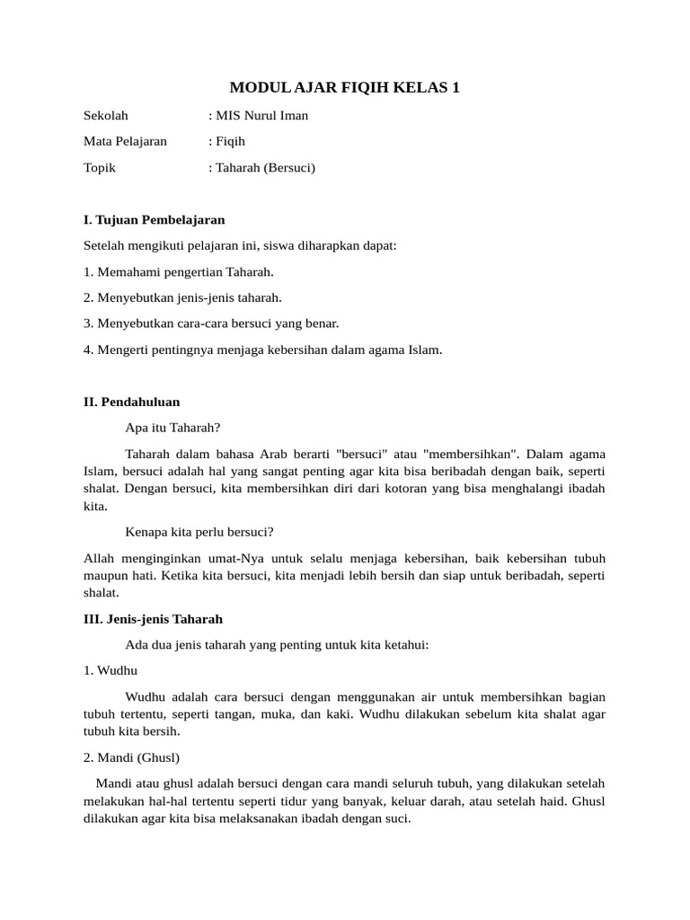 Modul Ajar Fiqih Kelas 1 | PDF
