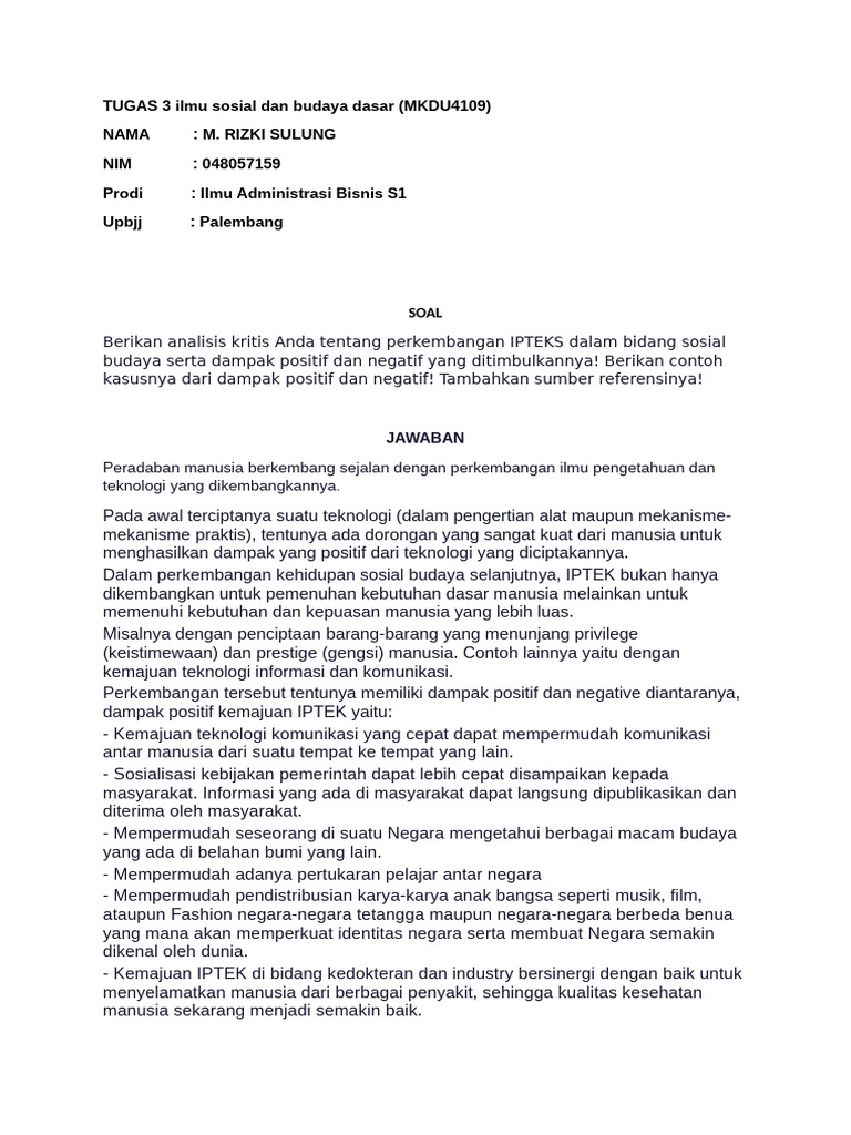 Tugas 3 Ilmu Sosial Dan Budaya Dasar | PDF
