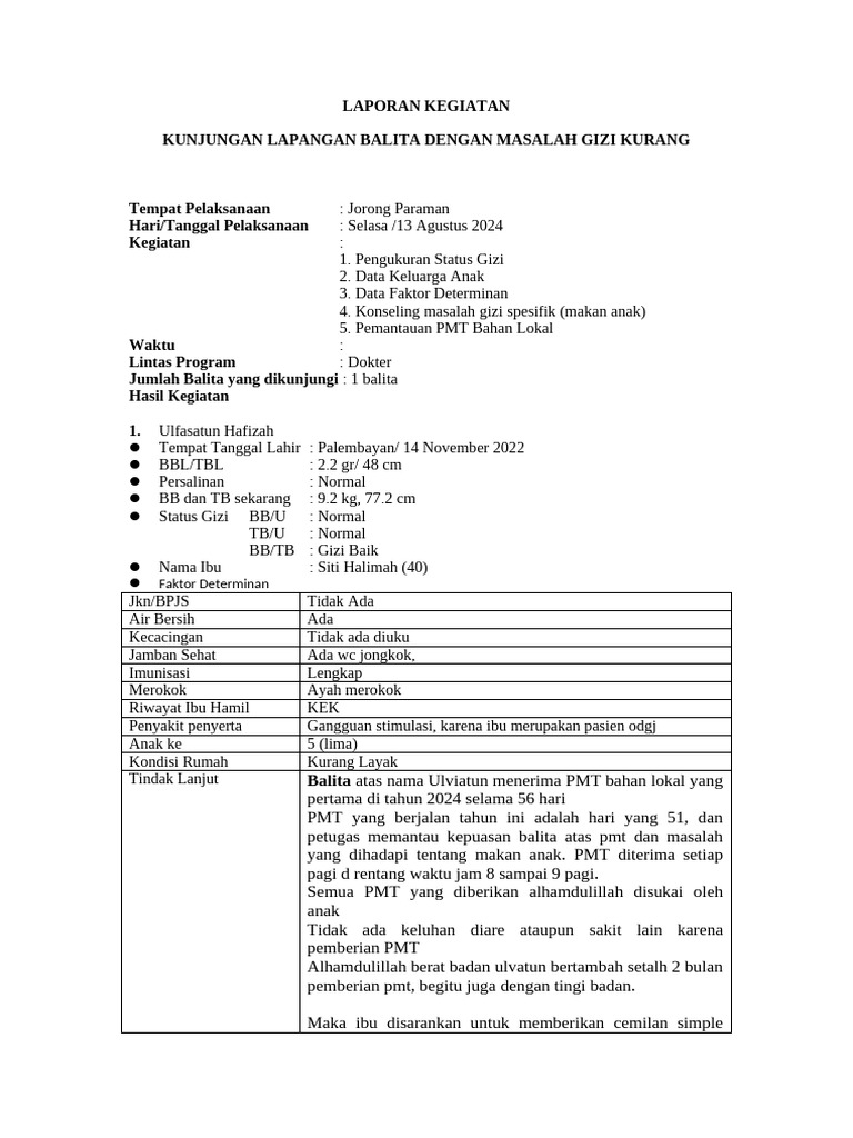 Laporan Kunjungan Rumah paraman ulvatun | PDF