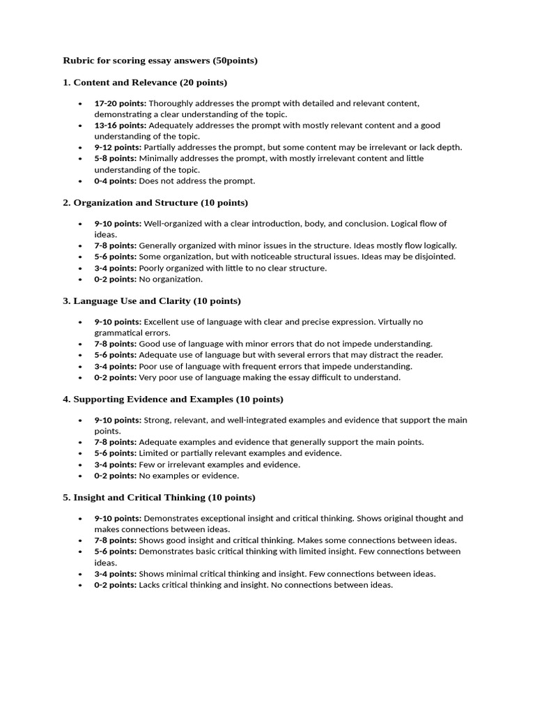Essay Scoring Rubric (50 Points) | PDF | Critical Thinking | Thought