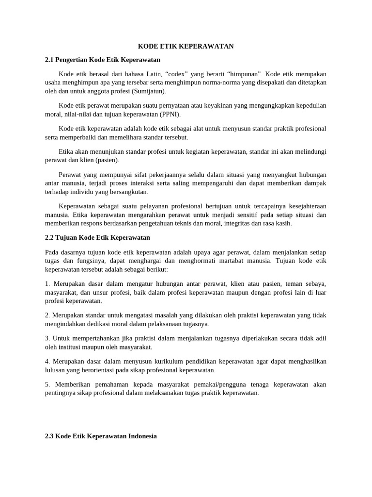 KODE ETIK KEPERAWATAN-Materi 3 | PDF