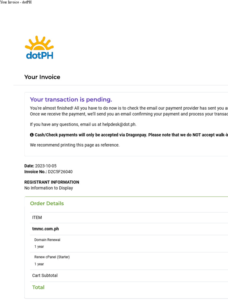 Your Invoice - dotPH | PDF