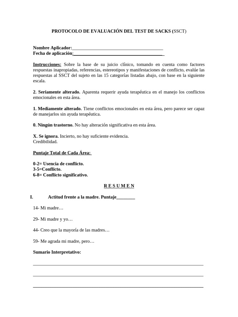 Evaluación del Test de Sacks (SSCT) | PDF | Las emociones | Sicología