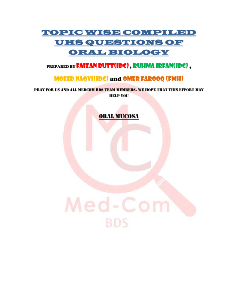 Oral Biology Questions for UHS BDS | PDF | Human Tooth | Dental Anatomy