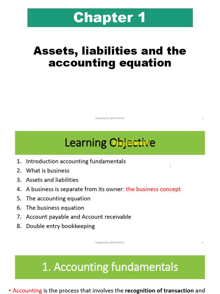 Chapter1 Asset , Liabilities and Accounting Equation Updated | PDF ...