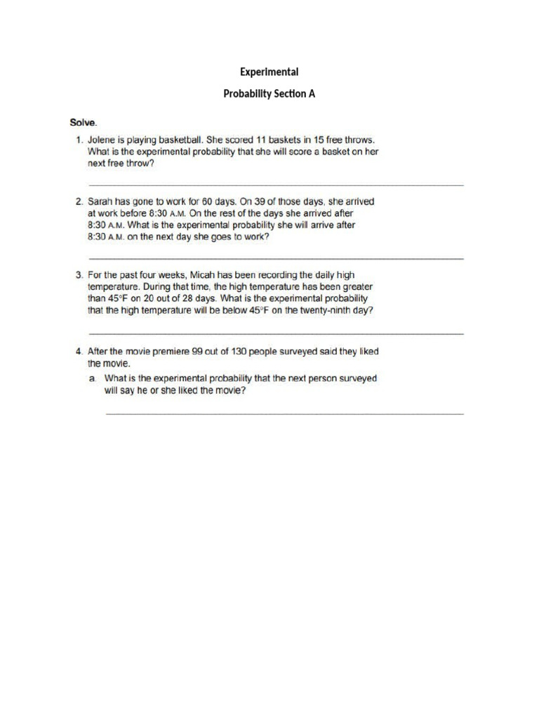 Experimental Probability Worksheet | PDF