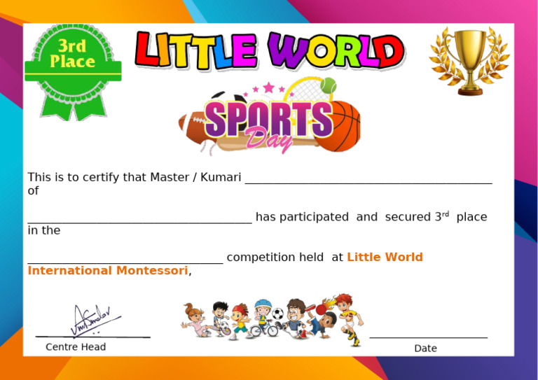 Sports Day Certificate 3rd Place | PDF