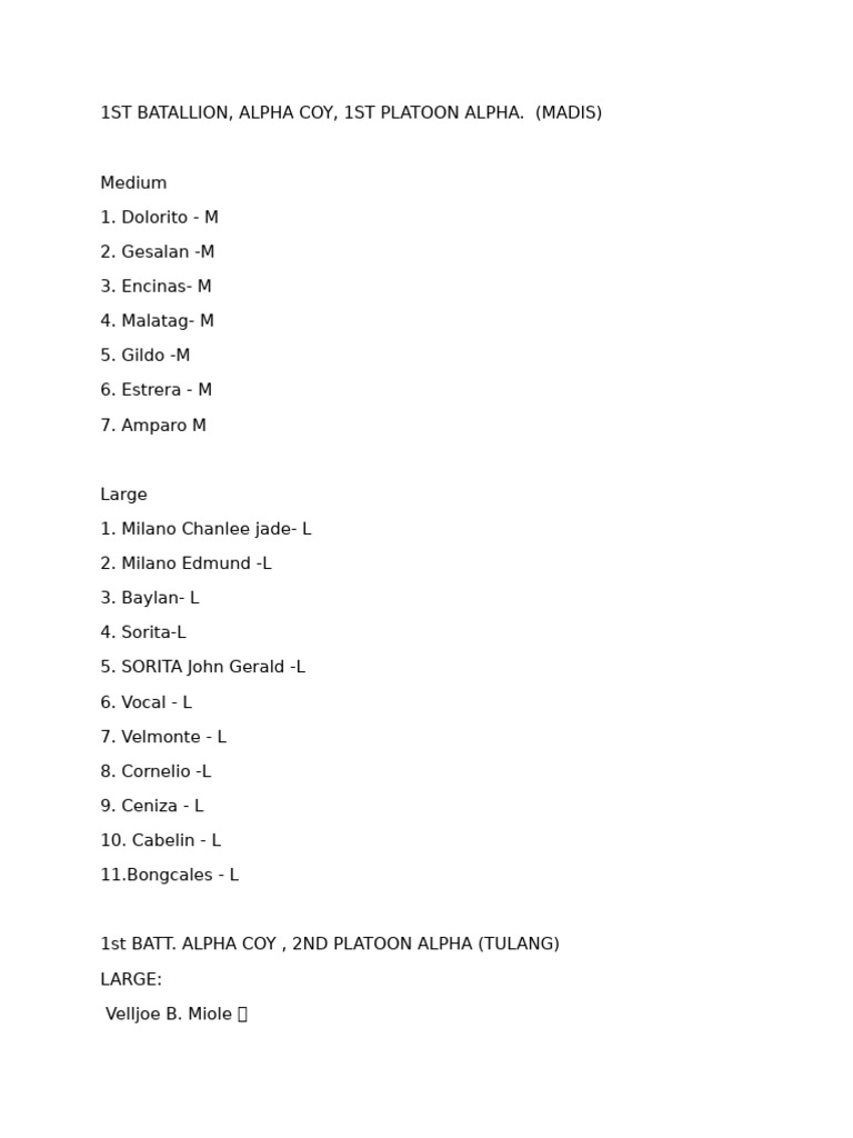 List Basic Cadets Pdf