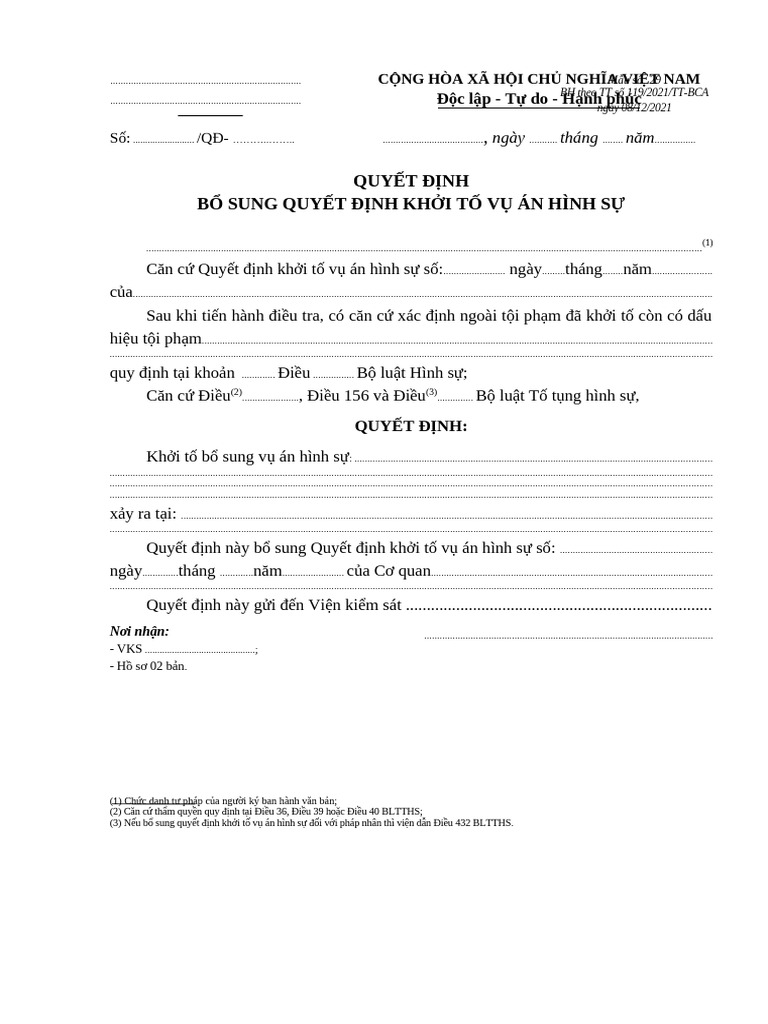 29. Quyet dinh bo sung Quyet dinh khoi to vu an hinh su | PDF