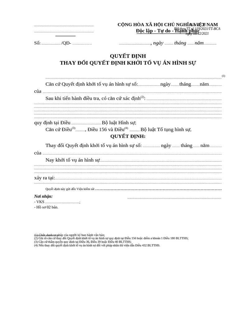 Quyet Dinh Thay Doi Quyet Dinh Khoi To Vu An Hinh Su | PDF