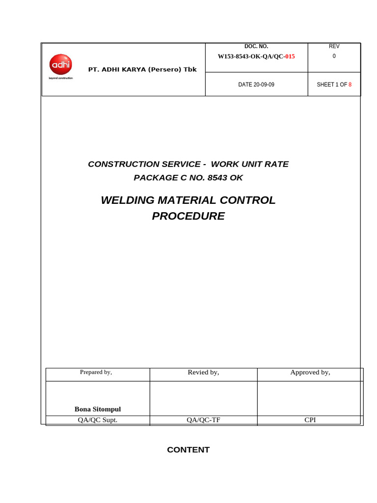 015-Welding MTRL - Control Procedure | PDF | Welding | Construction