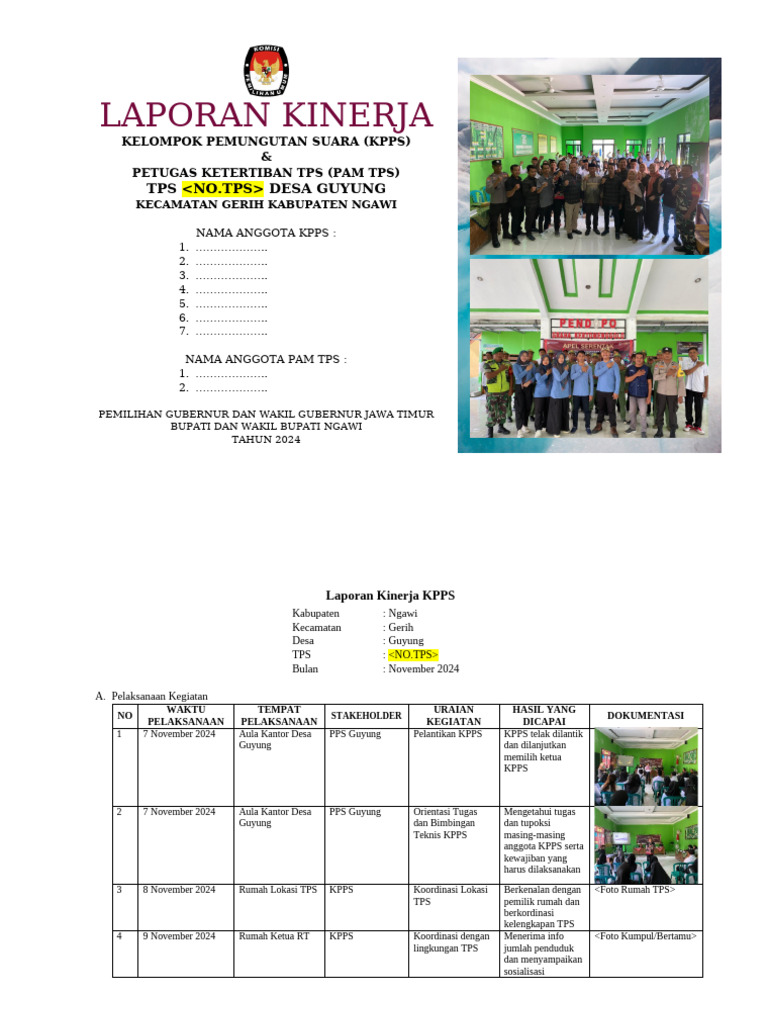 Laporan Kinerja Kpps Dan Pam Tps | PDF