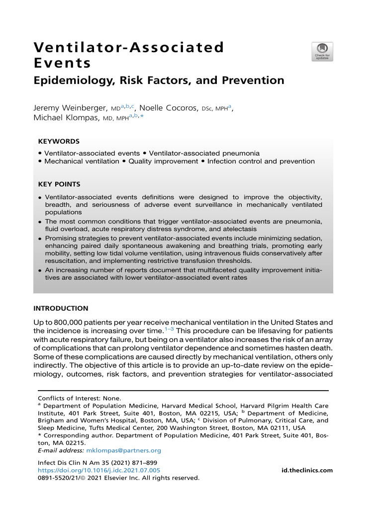 Ventilator Associated Events Epidemiology - 2021 - Infectious Disease Clinics | PDF | Pneumonia ...