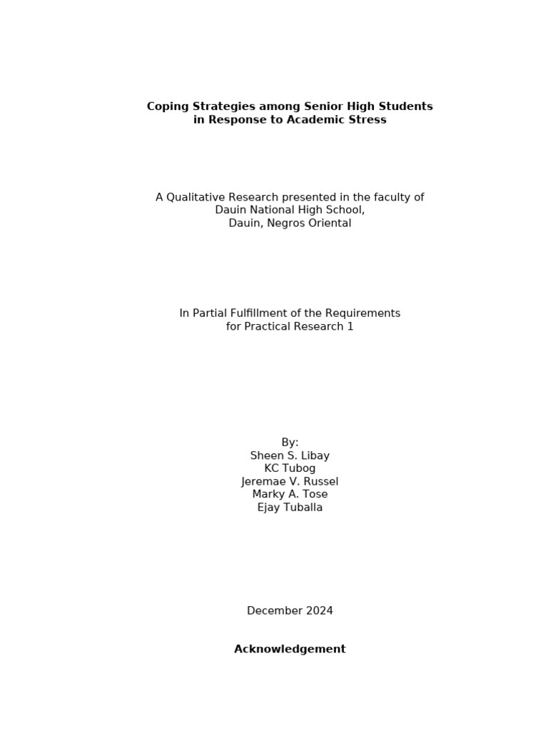 PR 1 Coping Strategies | PDF | Stress (Biology) | Stress Management