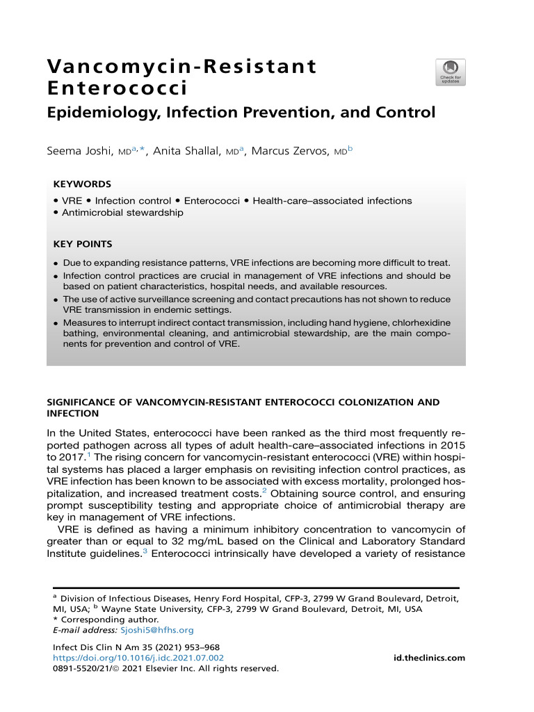 Vancomycin Resistant Enterococci Epidemiology - 2021 - Infectious ...