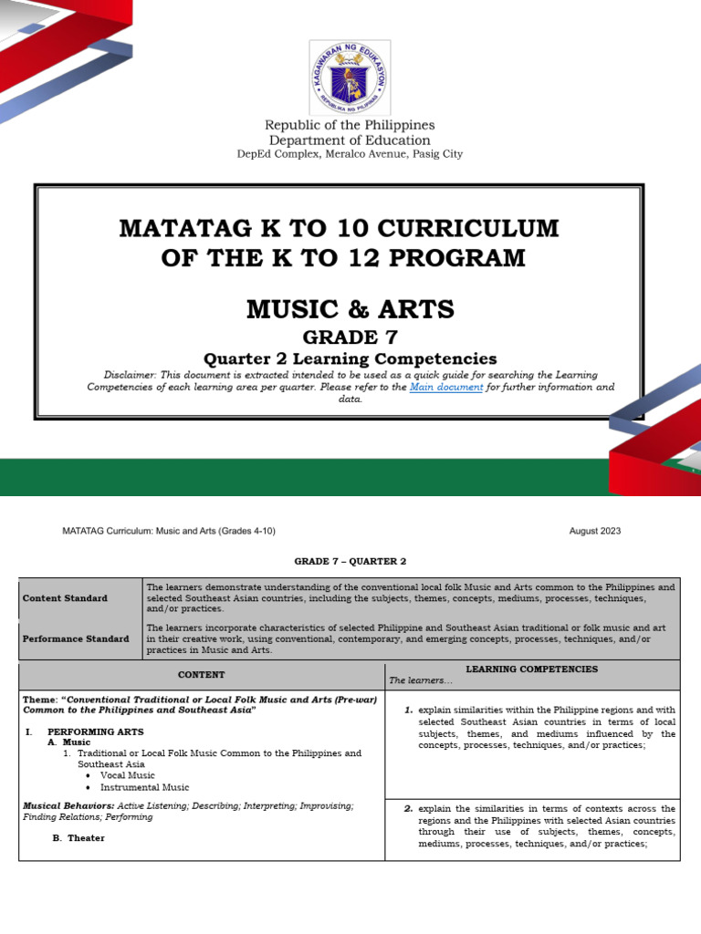 Music and Arts 7 Quarter 2 | PDF | Learning | The Arts