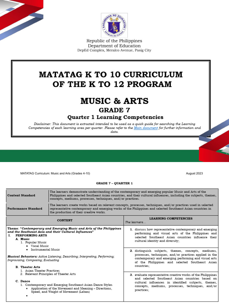 Music and Arts 7 Quarter 1 | PDF | Learning | Behavior Modification