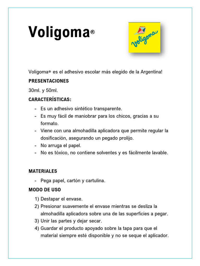 Voligoma: Adhesivo Escolar Ideal | PDF