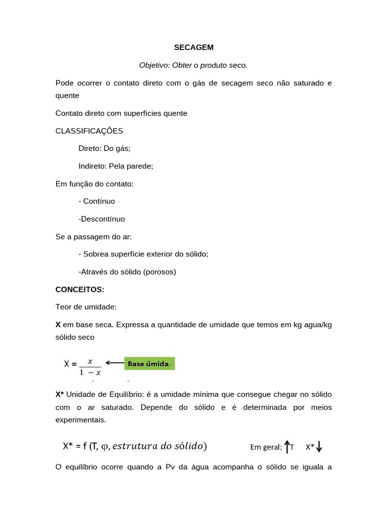 Teoria Secagem | PDF | Umidade | Equilíbrio químico