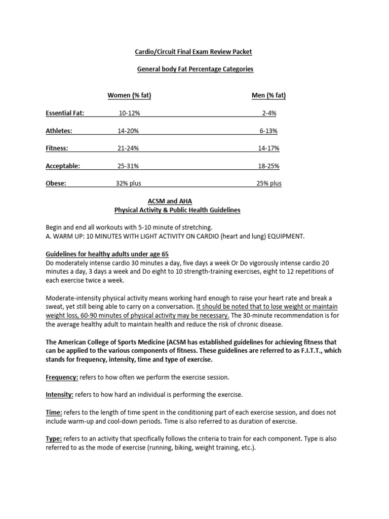Final Exam Review Packet - Circuit Training | PDF | Physical Fitness ...